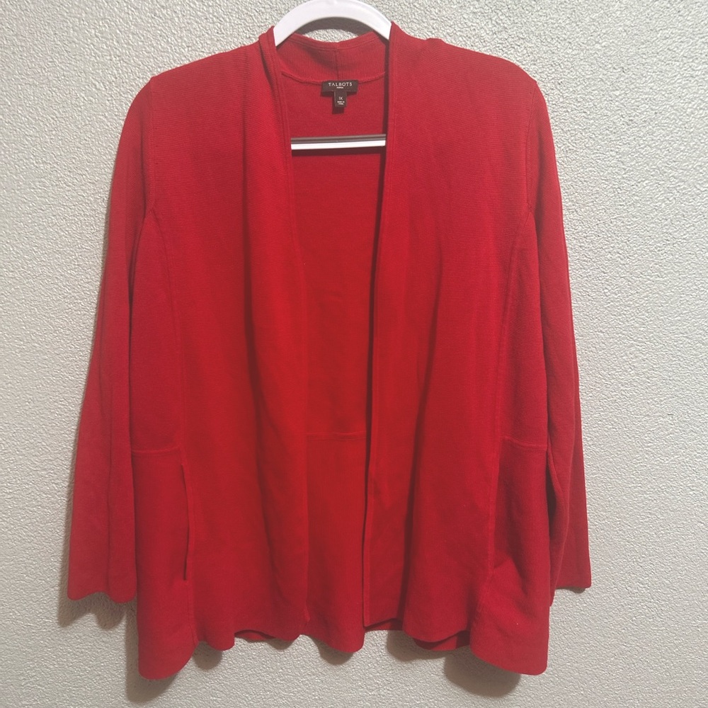 Talbots Woman Red Open Front Cardigan With Pockets Si… - Gem